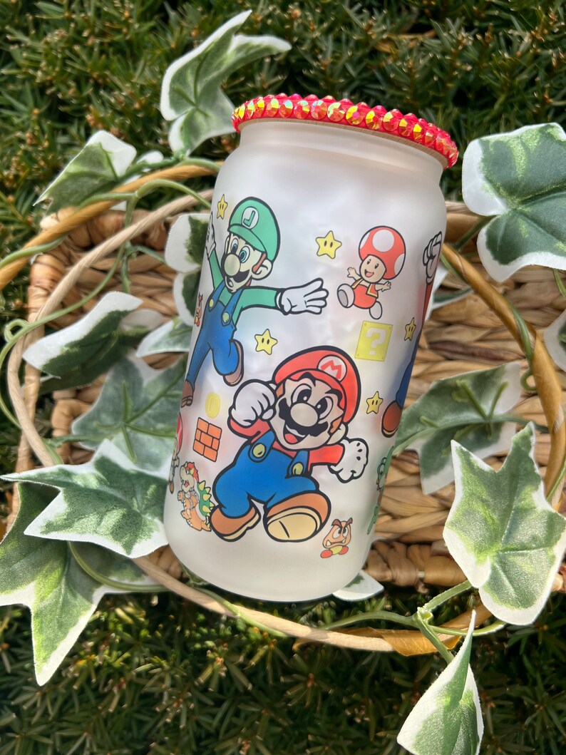 Mario Glass Can Frosted Can Sublimation Gamer Iced - Etsy