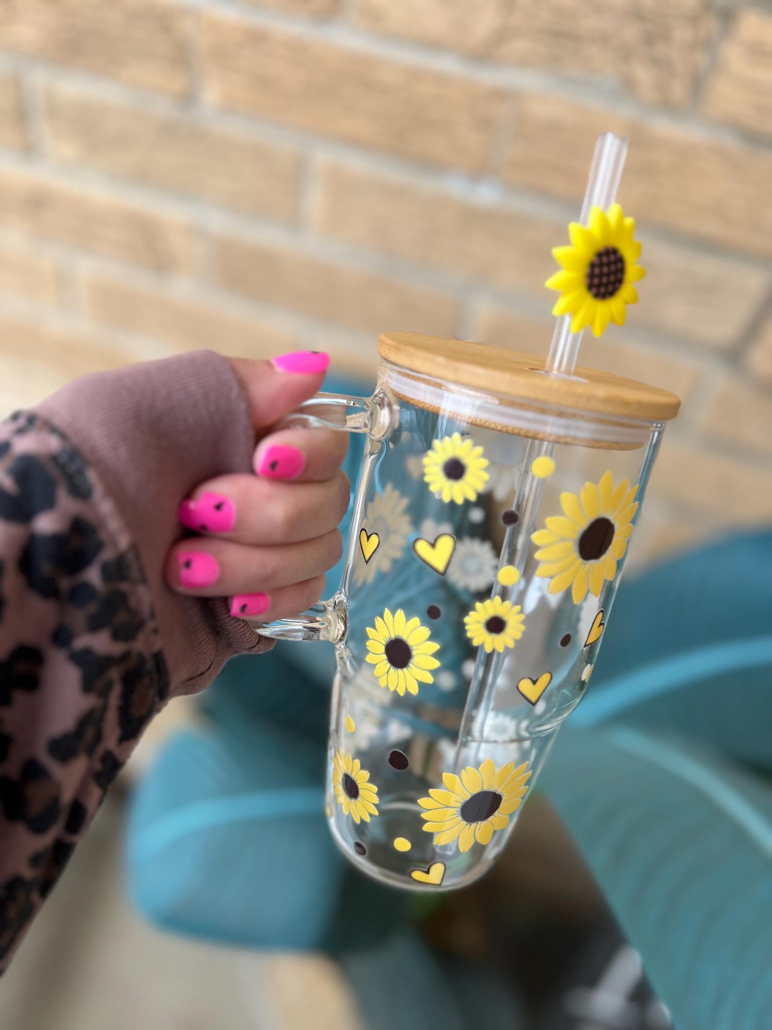Sunflower 20oz Glass Tumbler With Straw Charm - Etsy
