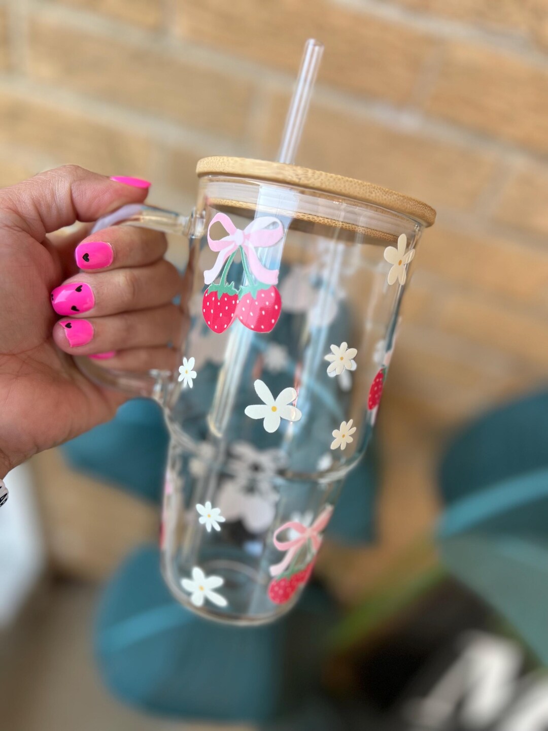 Strawberry Glass Tumbler: 20oz Coquette Style - Etsy