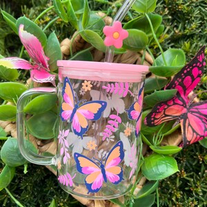 Butterflies Glass Mug| Spring Glass Cup| Spring Vibes Cup| Butterflies ...
