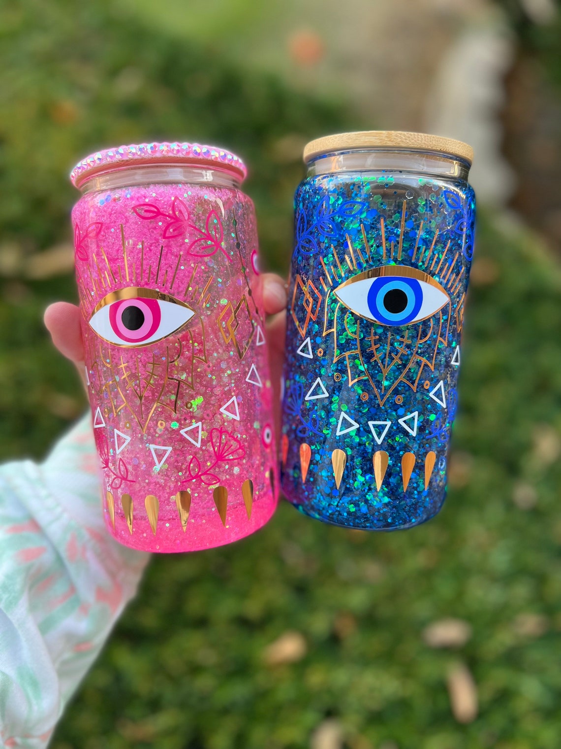 Evil Eye Snowglobe Glass Can Pink Pink Evil Eye Glass Can - Etsy