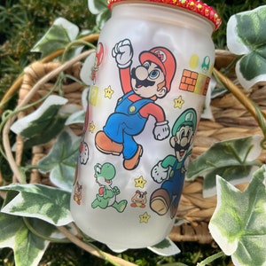 Mario Glass Can Frosted Can Sublimation Gamer Iced Coffee Reusable Cup ...