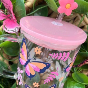 Butterflies Glass Mug| Spring Glass Cup| Spring Vibes Cup| Butterflies ...