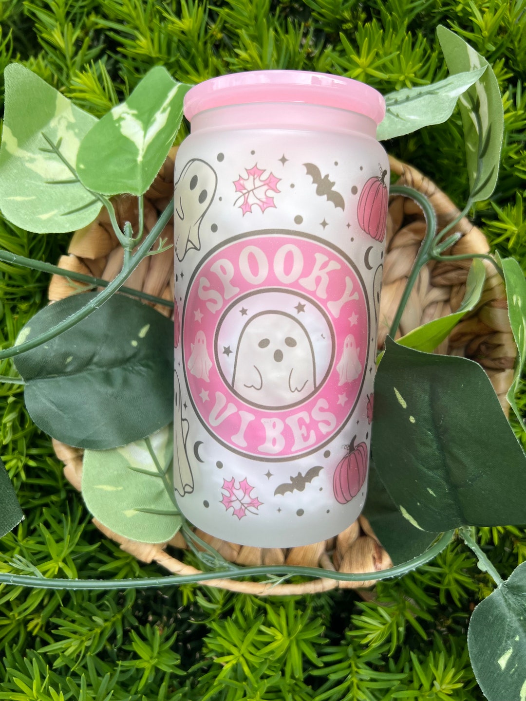 Spooky Glass Cup| Ghost Glass Cup| Halloween Cup| Pink Halloween Cup ...