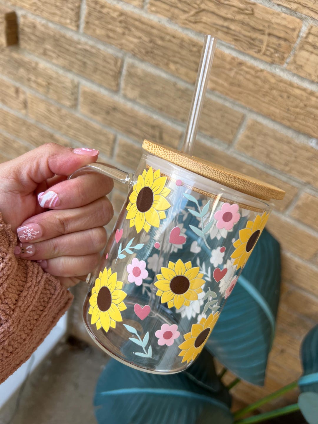 Sunflowers Glass Cup| Sunflowers Cup| Sunflowers Mug| Clear Mug| Gift ...