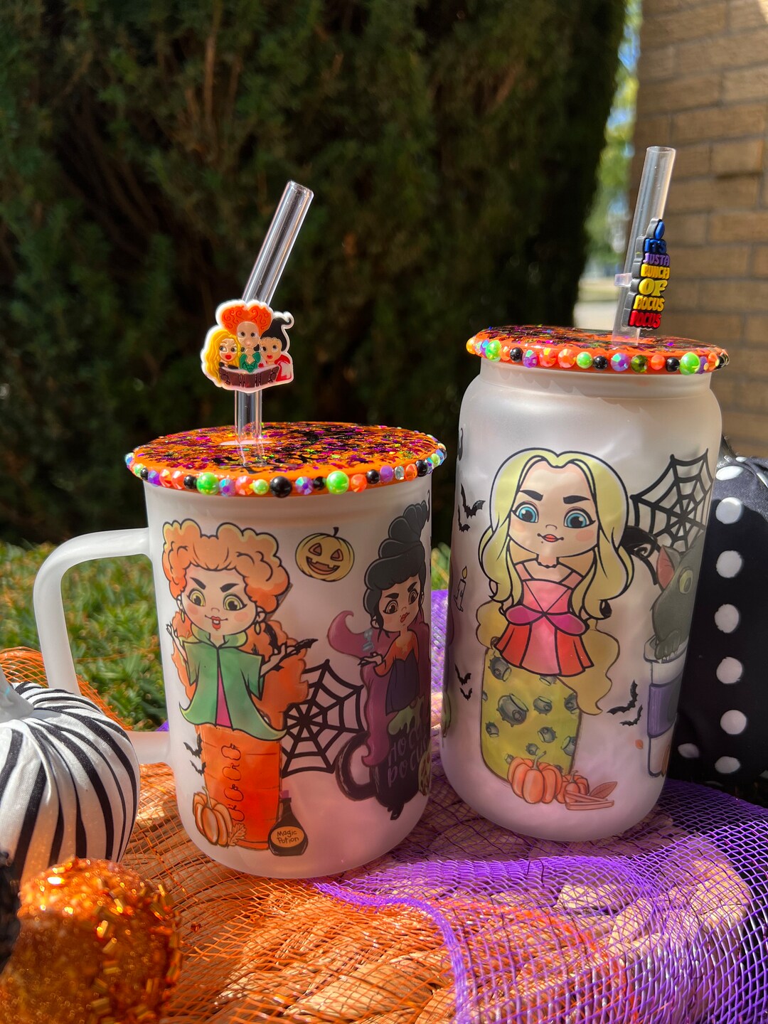 Halloween Glass Cup Glass Can Halloween Cup Halloween Tumbler Witches ...