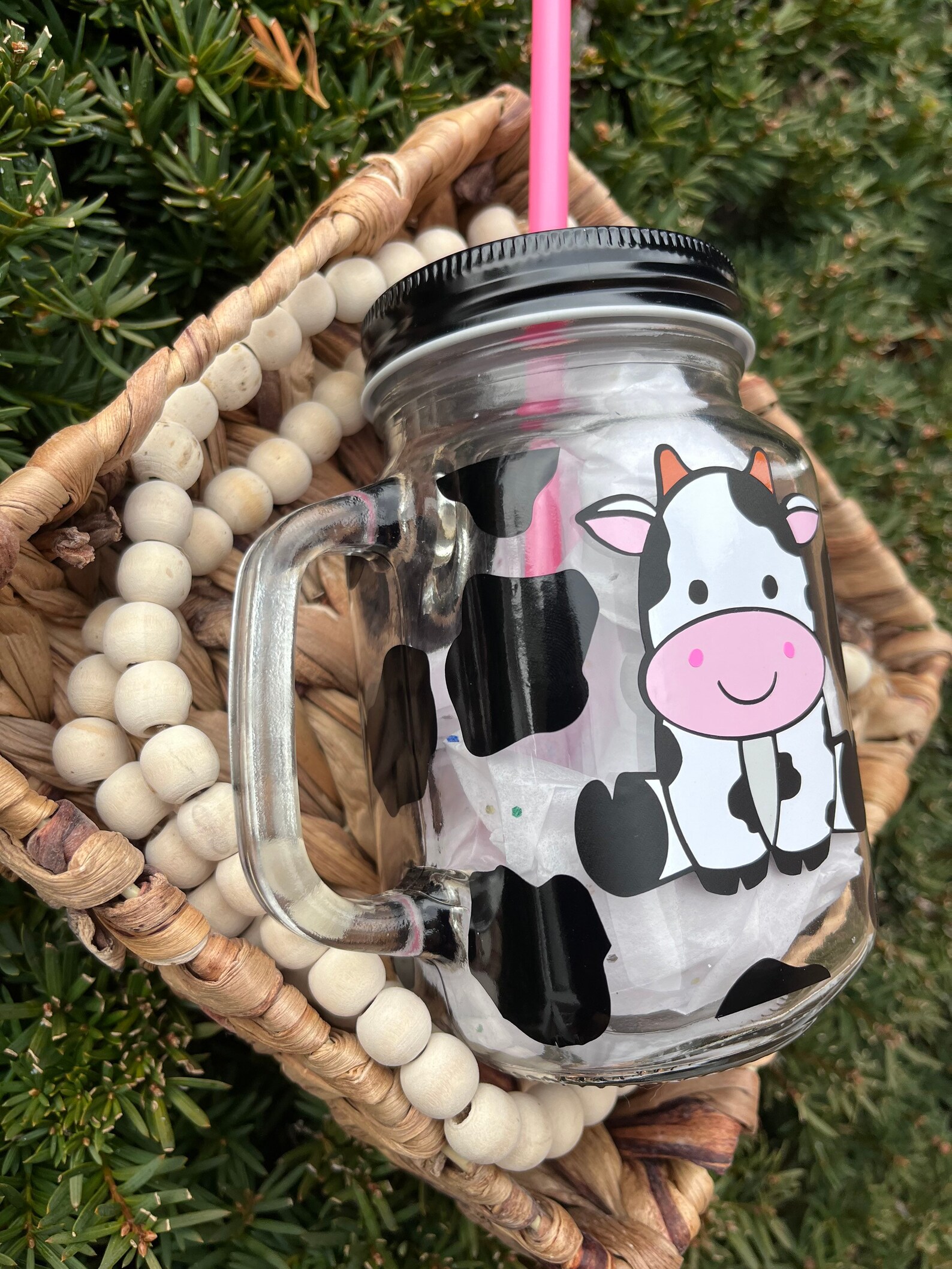 Cow Mason Jar Glass Custom Made Hand Made Coffeelovers - Etsy
