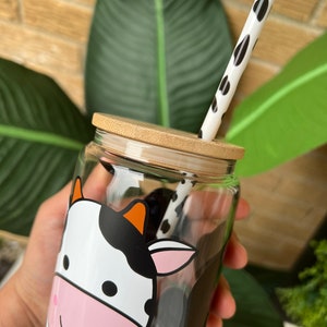 Cow Glass Can | Cow Print | Libbey Can| Reusable Cup| Bamboo Lid | - Etsy