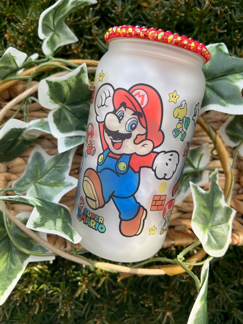 Mario Glass Can Frosted Can Sublimation Gamer Iced - Etsy