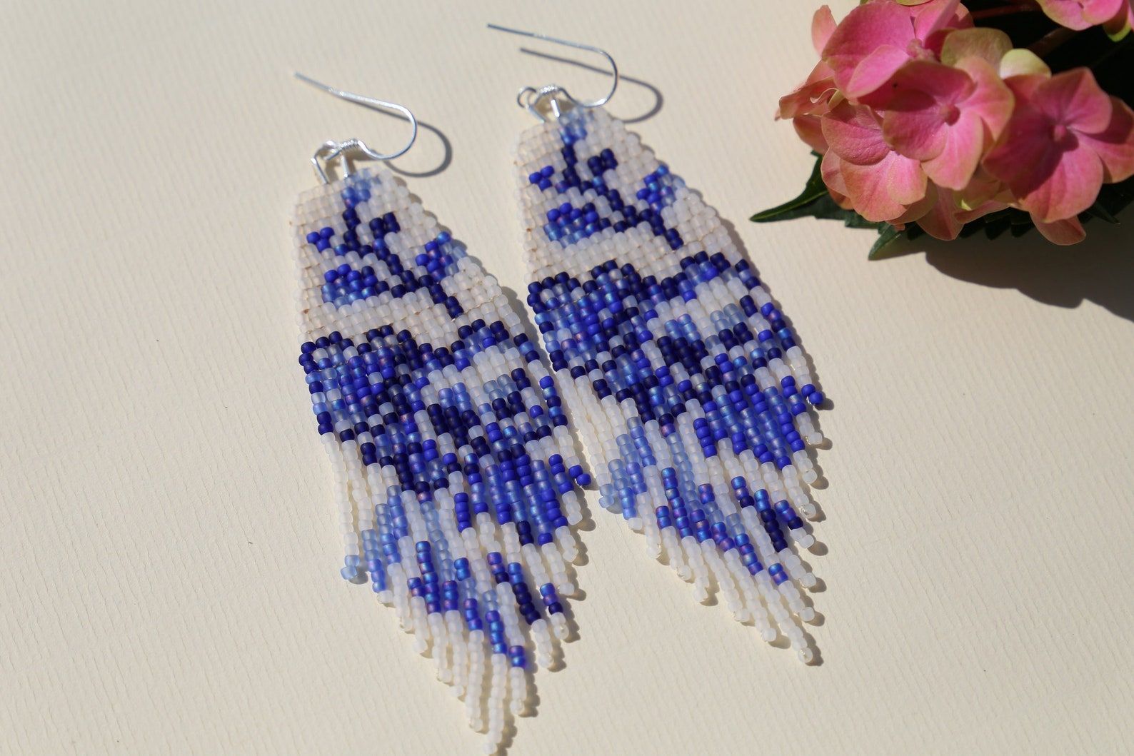 Handwoven Beaded Earrings Long Modern Earrings Delft - Etsy