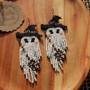Witch Ghost - Handwoven Beaded Earrings,halloween Earrings,fringe ...