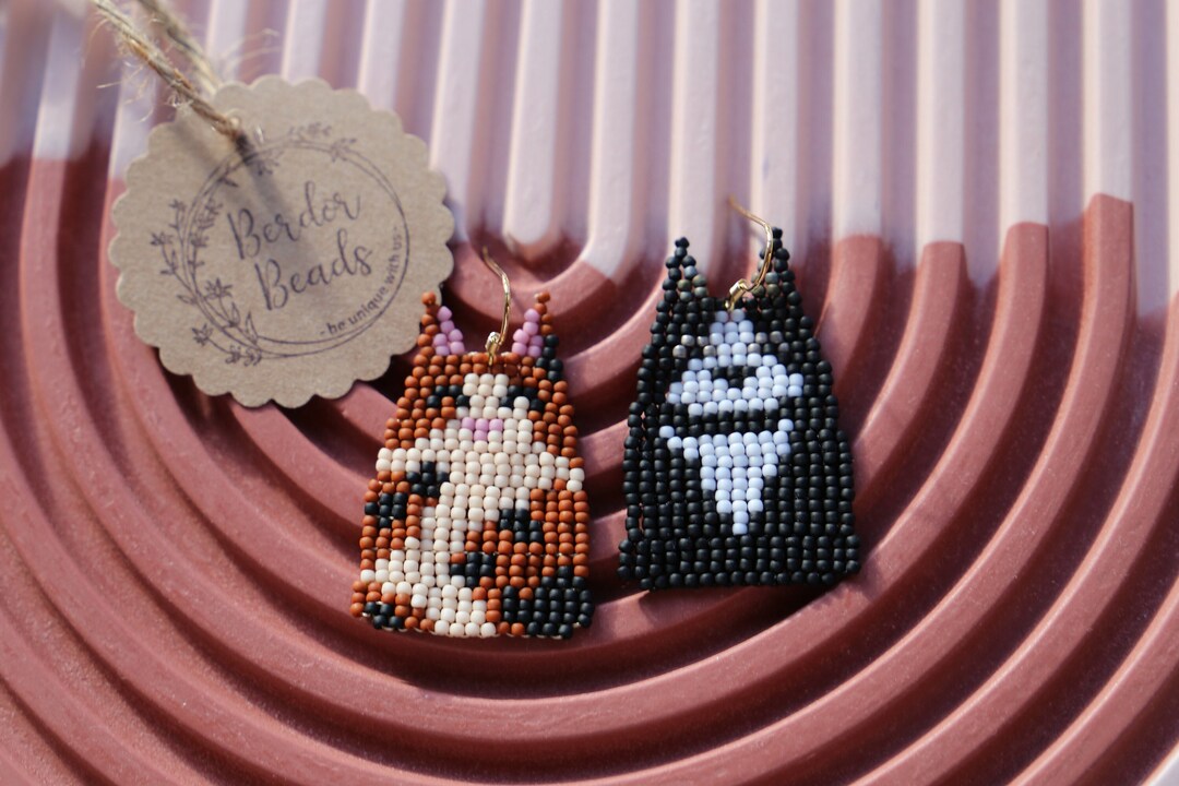 Handwoven Beaded Earrings, Cat Breed, Cat Earrings, Mismatched, Fringe ...