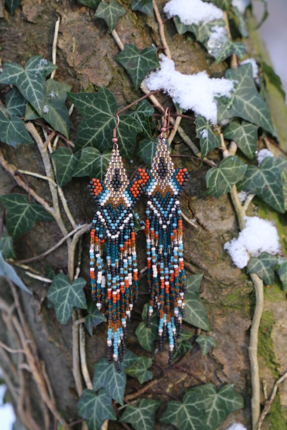 Handwoven beaded earrings boho modern earrings nature | Etsy