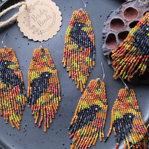 Golden Raven - Handwoven Beaded Earrings,long Modern Earrings,dark ...
