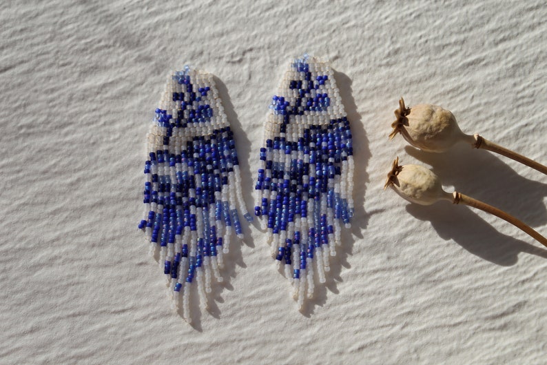 Handwoven Beaded Earrings Long Modern Earrings Delft - Etsy