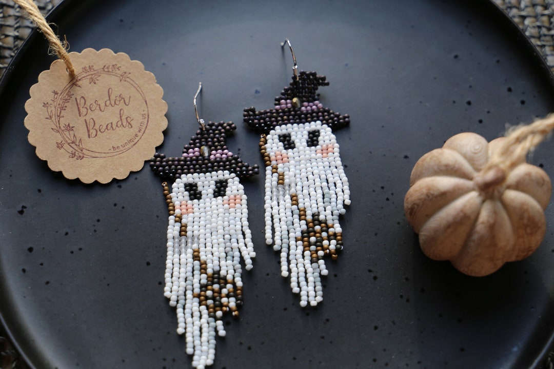 Witch Ghost - Handwoven Beaded Earrings,halloween Earrings,fringe ...