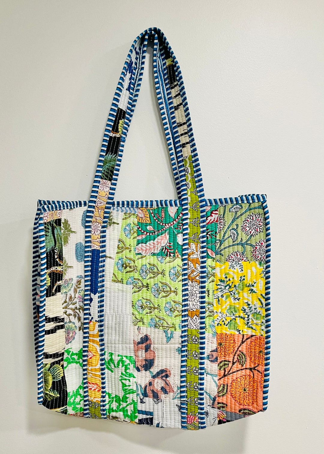 Quilted Patchwork Tote Shoulder Patch Bag Cotton Handprint Floral Eco ...