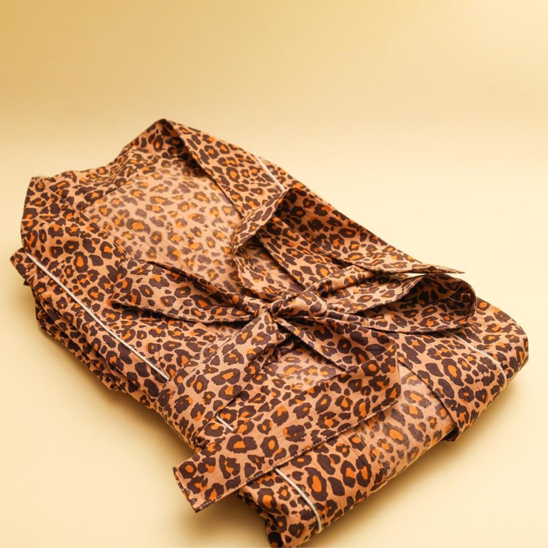 Leopard Print Bath Robes, Cotton Poplin Fabric Dressing Gown, Cotton ...