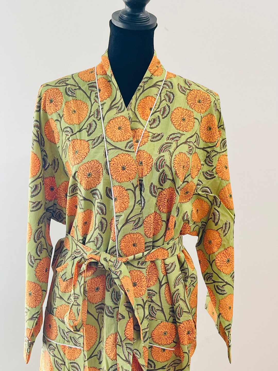 Hand Block Print Robes Cotton Kimono Robe Kimono Robes Dressing Gown ...