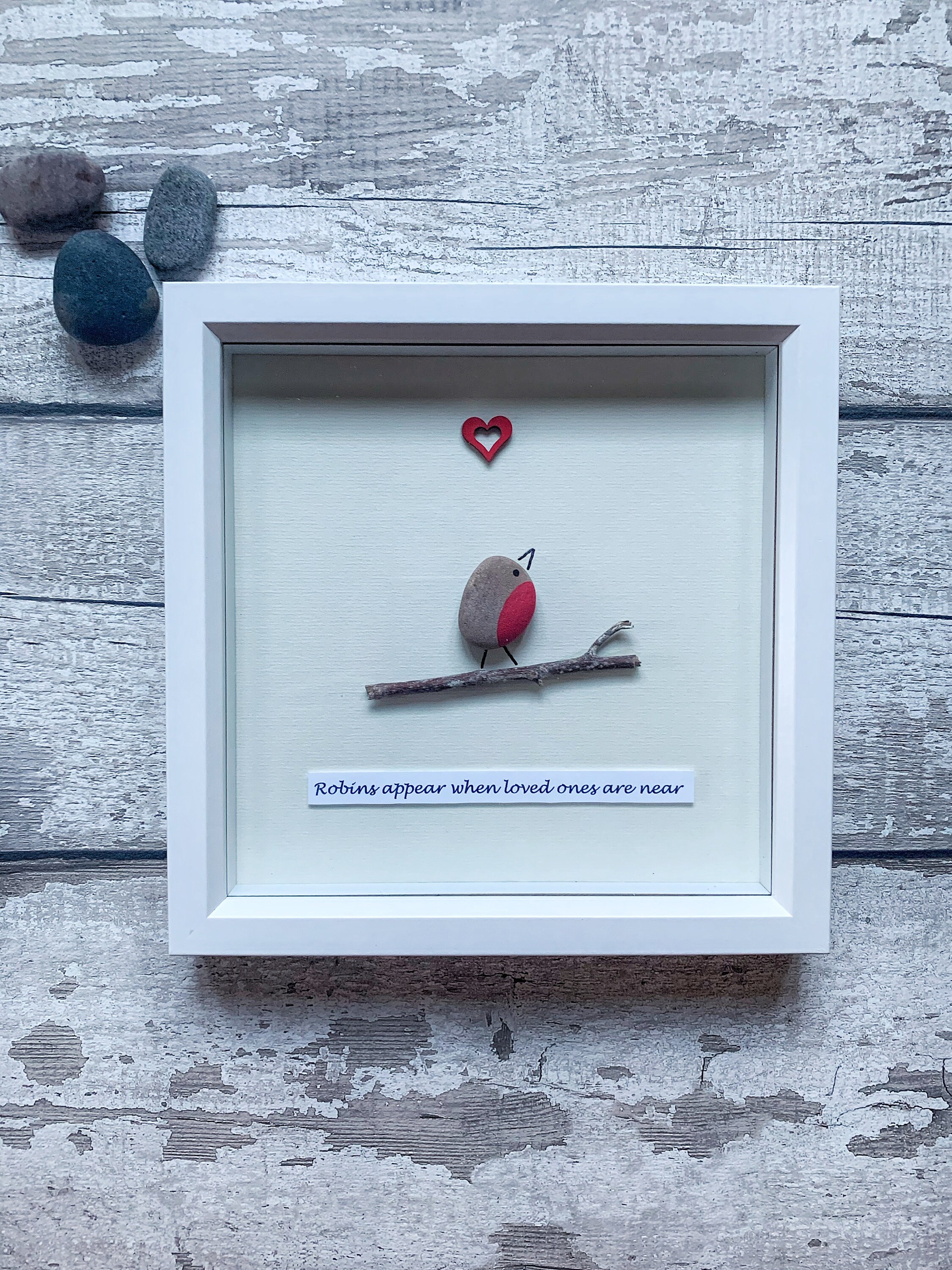 Pebble Art/robin Pebble Art/in Memory of Gift/framed Robin | Etsy