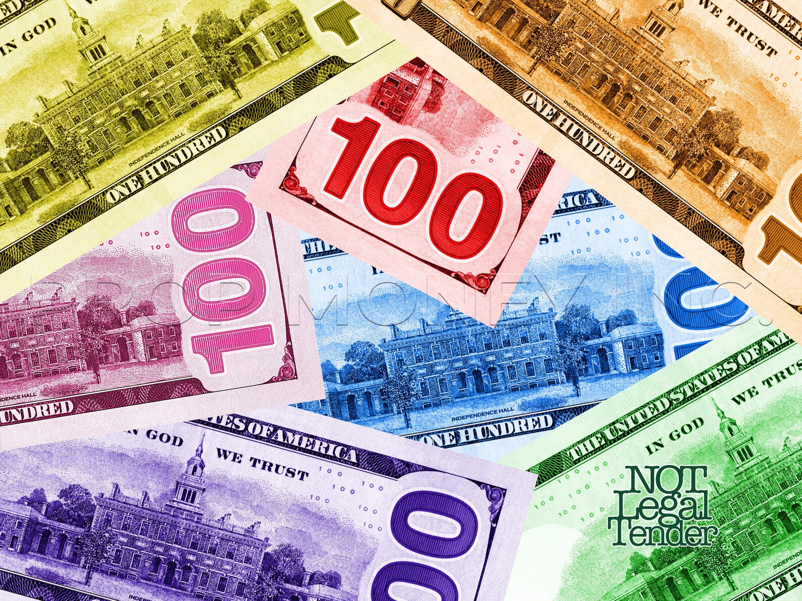 7 Color Bill Set Pink Red Yellow Blue Purple Orange Green 100 Dollar ...