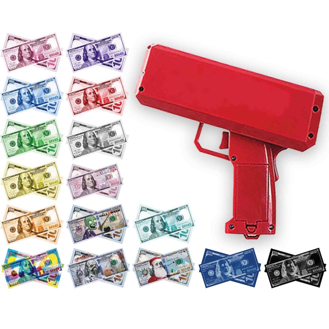 Red Money Gun Bills of All Colors & Holidays Make It Rain Money for ...