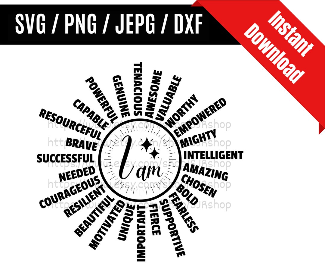 I Am Affirmation Sun Svg / I Am Inspiration Svg / Sunshine Words Svg ...