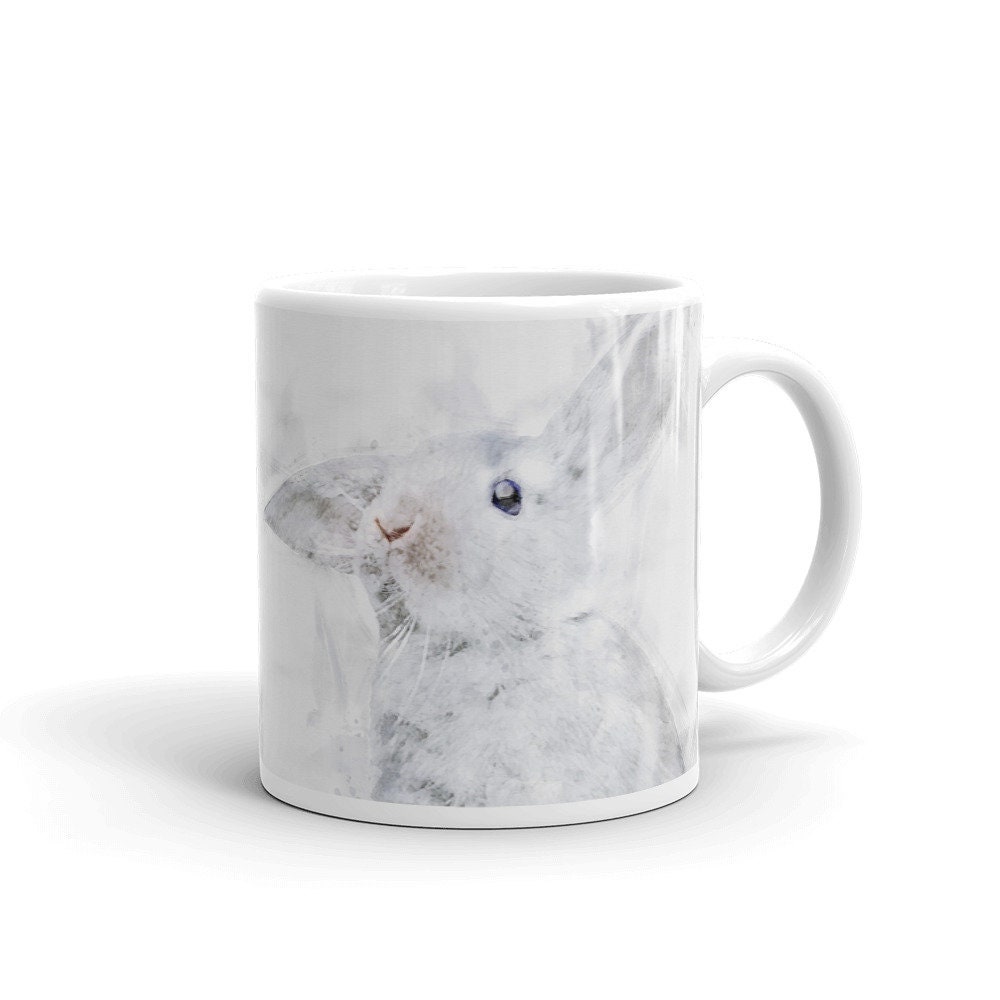 Gray Watercolor Bunny Mug. Rabbit Tea Mug. White Ceramic Mug. Coffee ...