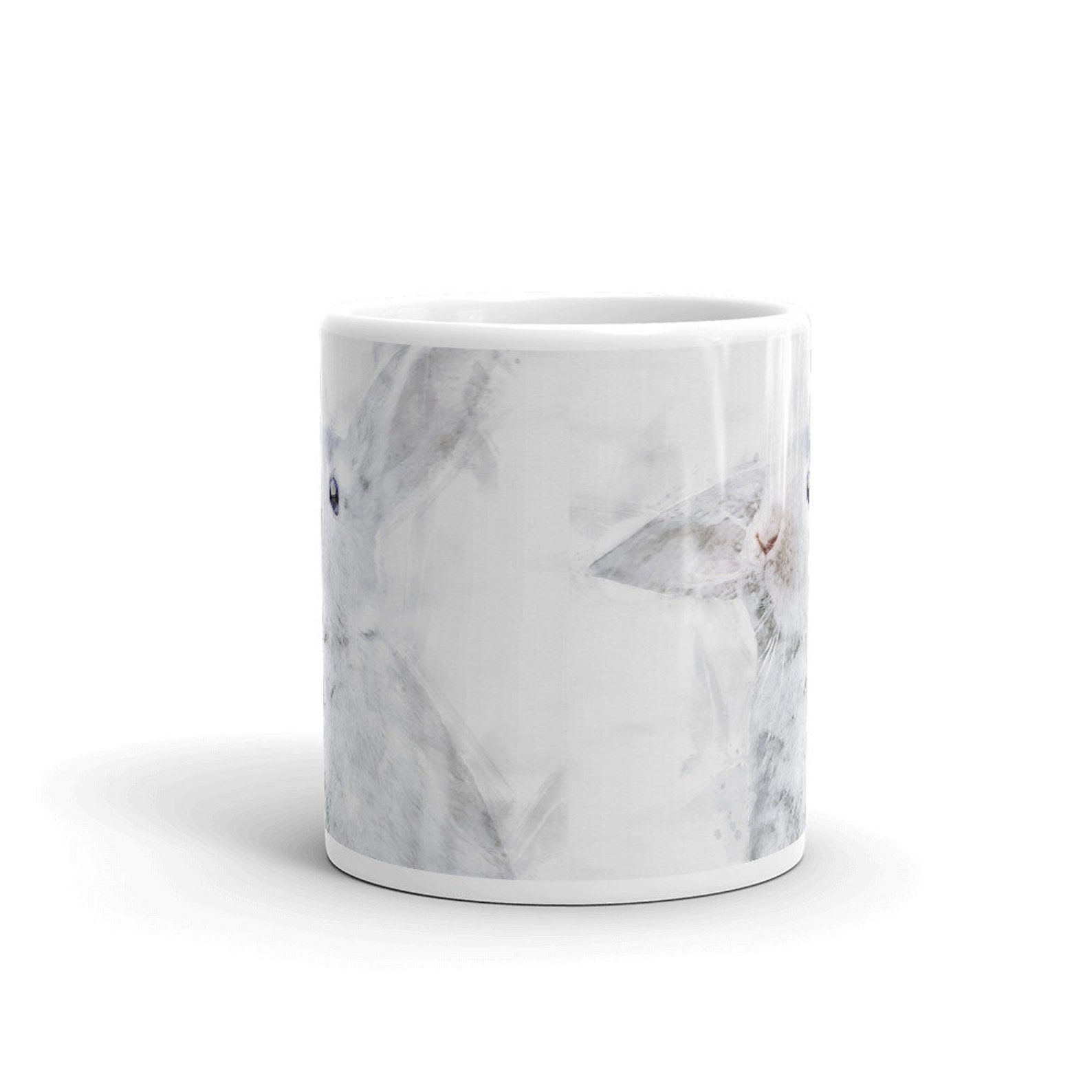 Gray Watercolor Bunny Mug. Rabbit Tea Mug. White Ceramic Mug. Coffee ...