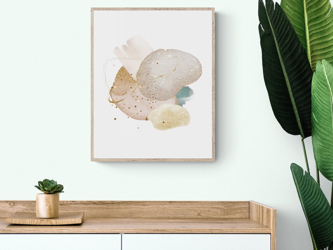 Watercolor Living Room Wall Decor. Printable Neutral Illustration. Pink ...