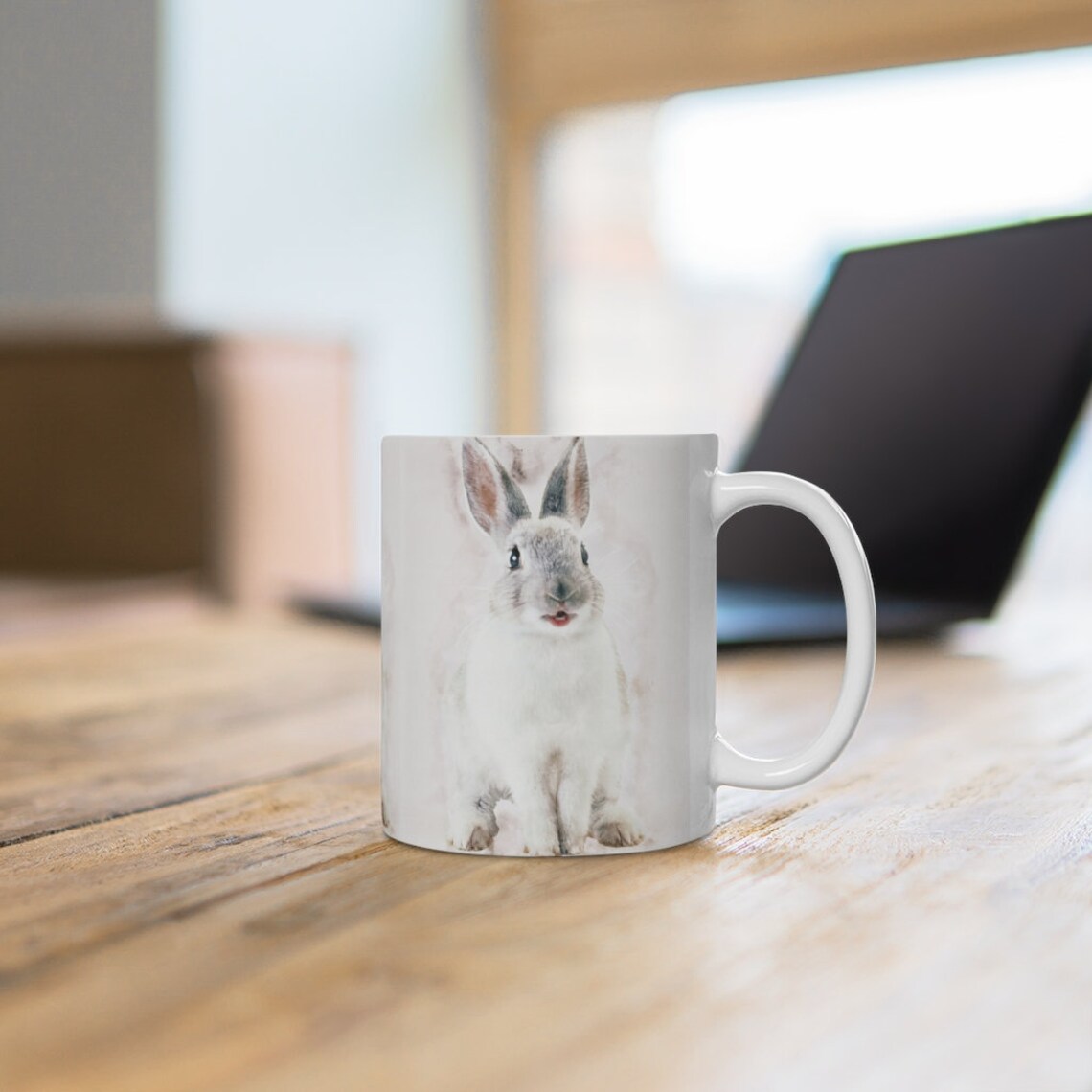 Watercolor Bunny Mug. White Ceramic Mug. Coffee Lover Gift. Rabbit Tea ...