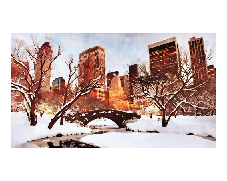 Winter City Park Art Print. Printable Wall Art. Instant Download JPG ...