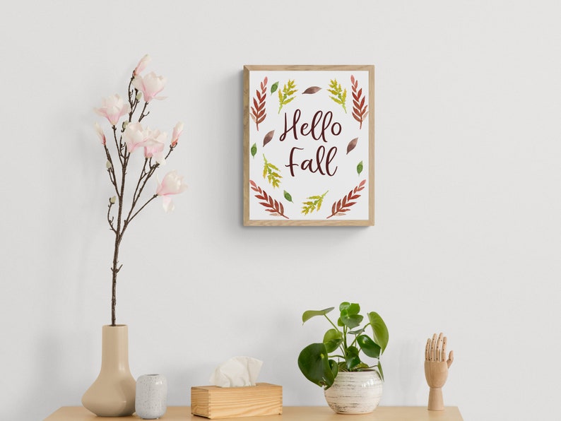 Instant Download JPG File. Hello Fall Sign, Fall Wall Decor, Autumn Art ...