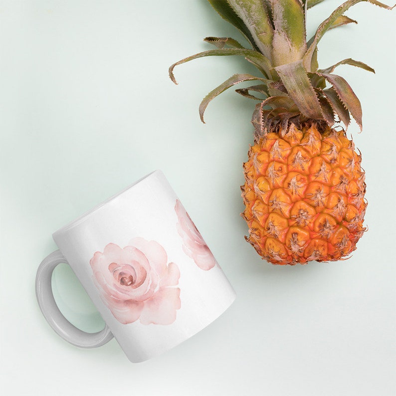 Pink Rose Mug. White Ceramic Mug. Coffee Lover Gift. Romantic Mug - Etsy