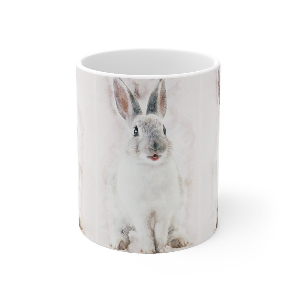 Watercolor Bunny Mug. White Ceramic Mug. Coffee Lover Gift. Rabbit Tea ...