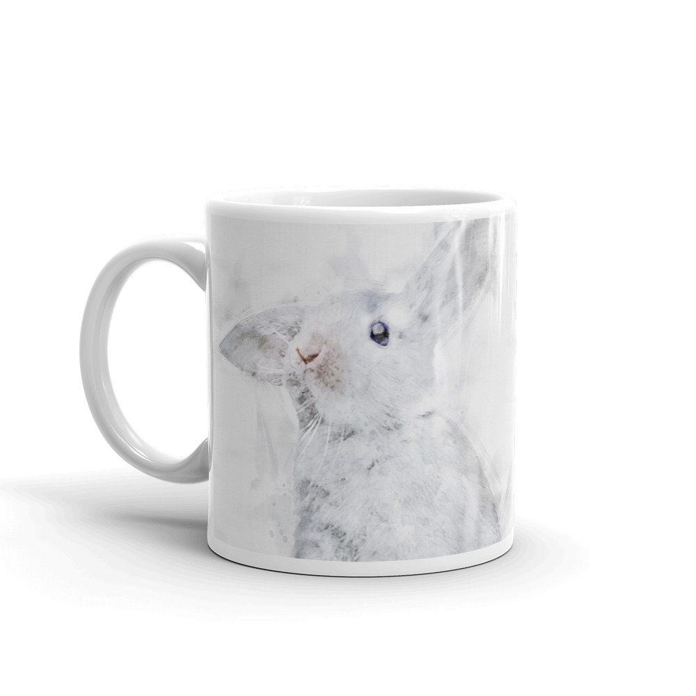 Gray Watercolor Bunny Mug. Rabbit Tea Mug. White Ceramic Mug. Coffee ...