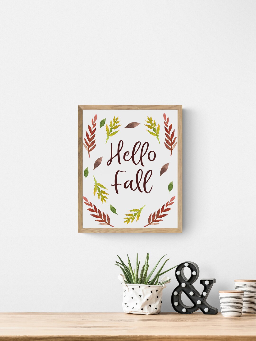 Instant Download JPG File. Hello Fall Sign, Fall Wall Decor, Autumn Art ...
