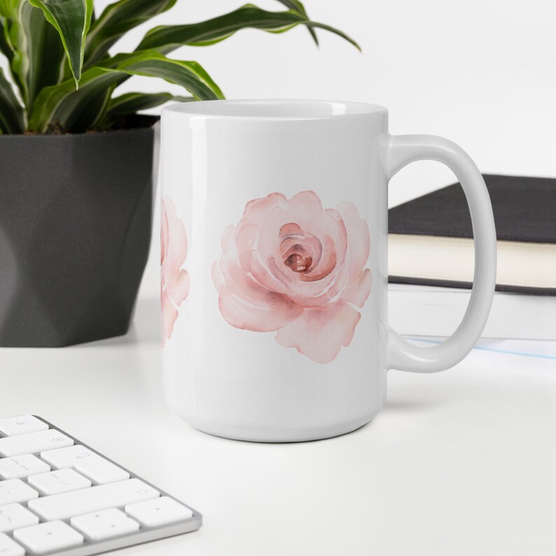 Pink Rose Mug. White Ceramic Mug. Coffee Lover Gift. Romantic Mug - Etsy