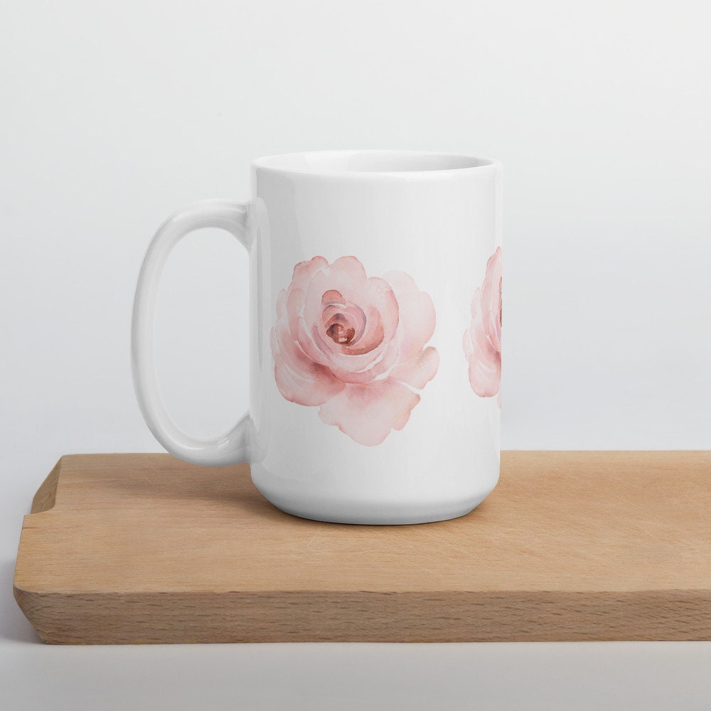 Pink Rose Mug. White Ceramic Mug. Coffee Lover Gift. Romantic Mug - Etsy