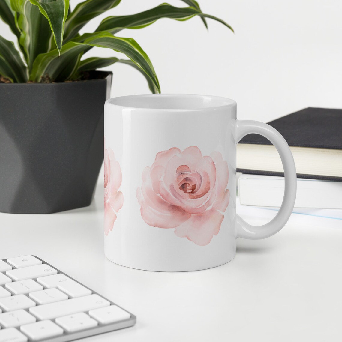 Pink Rose Mug. White Ceramic Mug. Coffee Lover Gift. Romantic Mug - Etsy