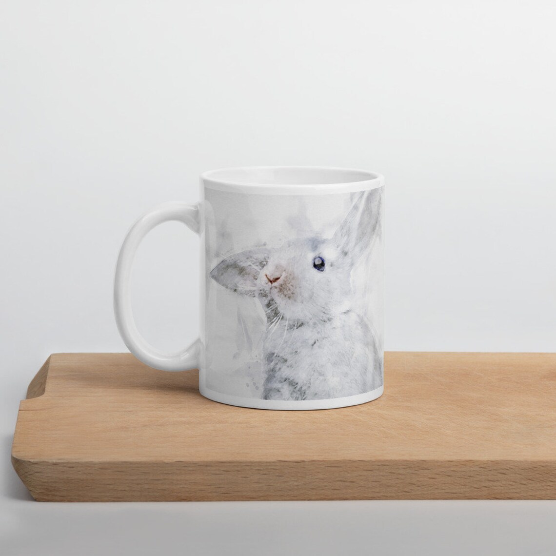 Gray Watercolor Bunny Mug. Rabbit Tea Mug. White Ceramic Mug. Coffee ...