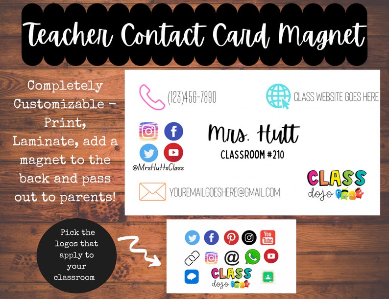 Teacher Contact Card | Editable - Etsy