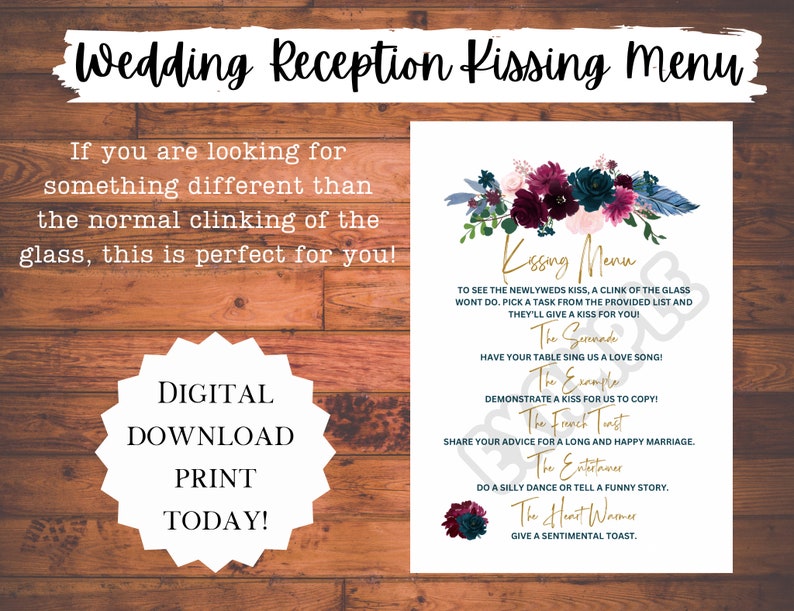 Wedding Reception Kissing Menu | Toasting First Kiss Bride Groom Wed ...