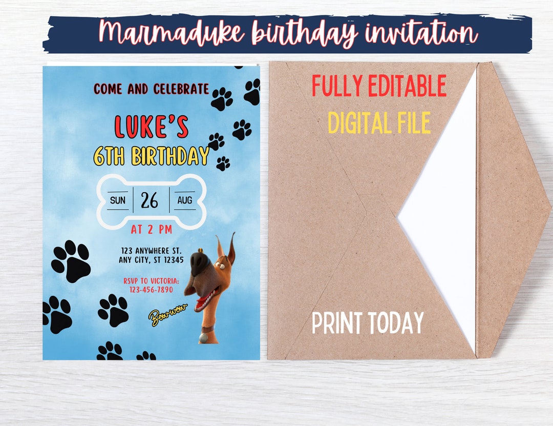 Marmaduke Kids Birthday Invitation | Digital & Editable Instant File ...