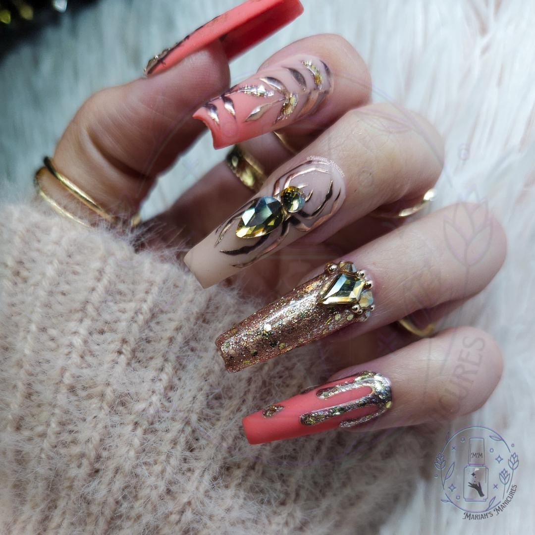 Rose Gold Recluse Press on Nails | Fall | Spooky | Witchy Nails ...