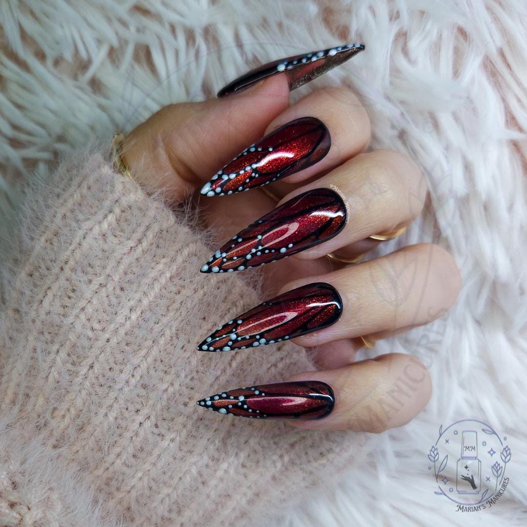 Monarch Wings Press on Nails | Butterfly Red | Fall | Autumn ...
