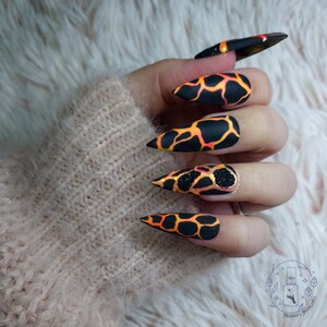 Magma Press on Nails, Tattoo, Gothic, Lava, Hot, Black, Glitter, Red ...