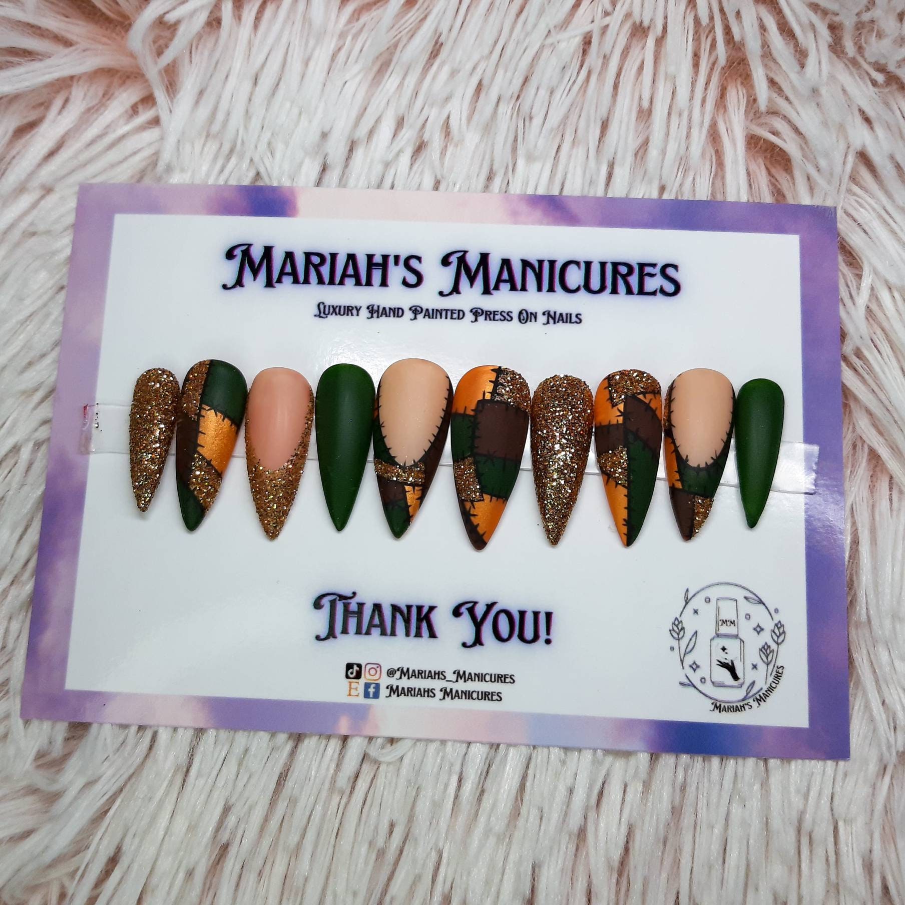 Patchwork Press on Nails Pumpkin Nails Fall Nails Autumn - Etsy