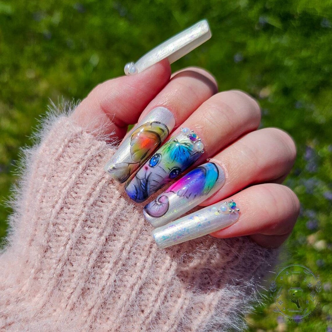 Rainbow Elephant Press on Nails, Summer, Spring, Elephants, Pearl ...