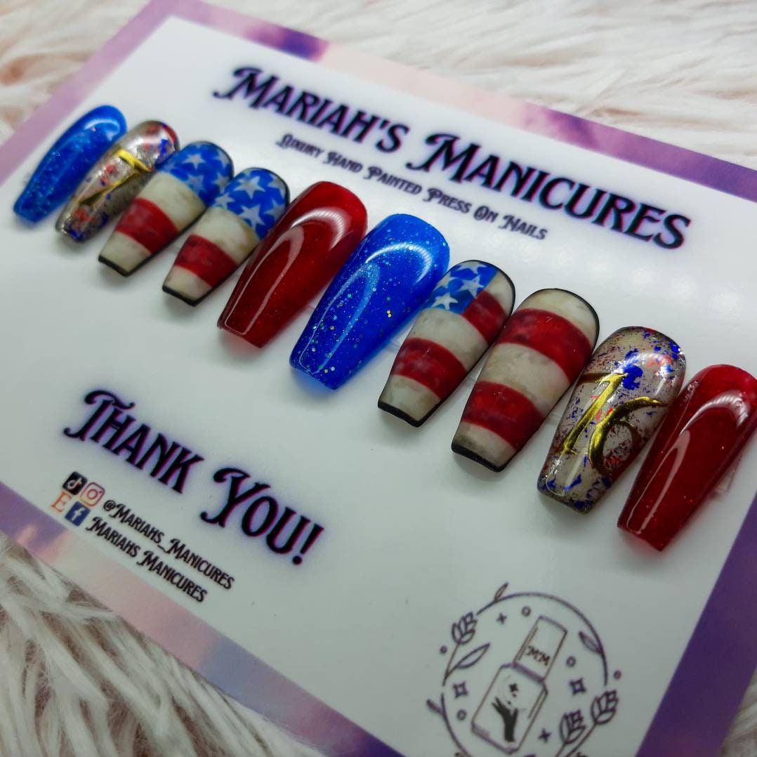 1776 Press on Nails | 4th of July Nails | USA Flag Independence Day ...